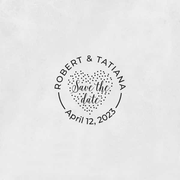 Sello de boda minimal personalizable Corazón Punteado